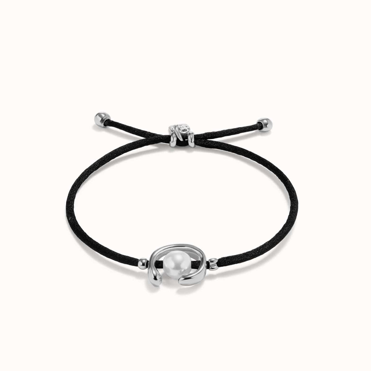 Sterling silver-plated black thread bracelet with shell pearl accessor ...
